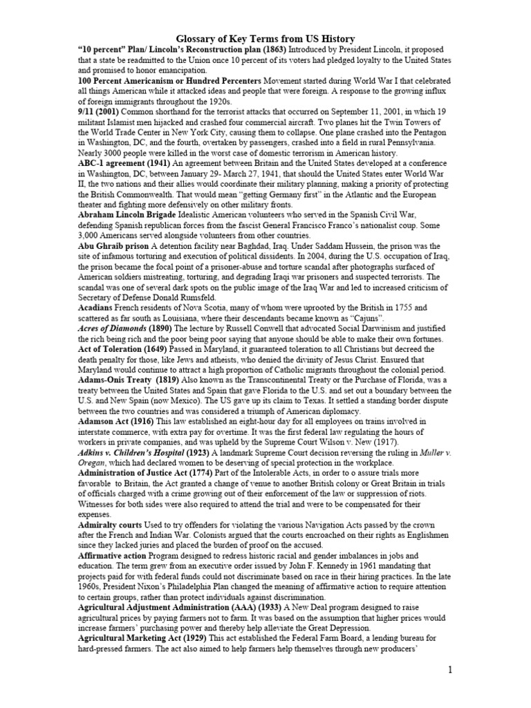 Makenzie Zurinski - Glossary of Key Terms From US History Revision ...