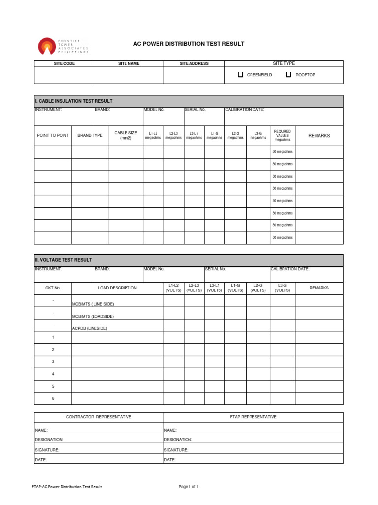 AC Power Distribution Test Result | PDF | Electric Power Distribution ...