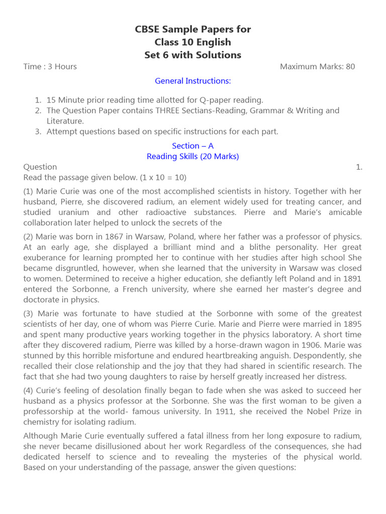 CBSE Sample Papers 6-23 | PDF | Autism Spectrum