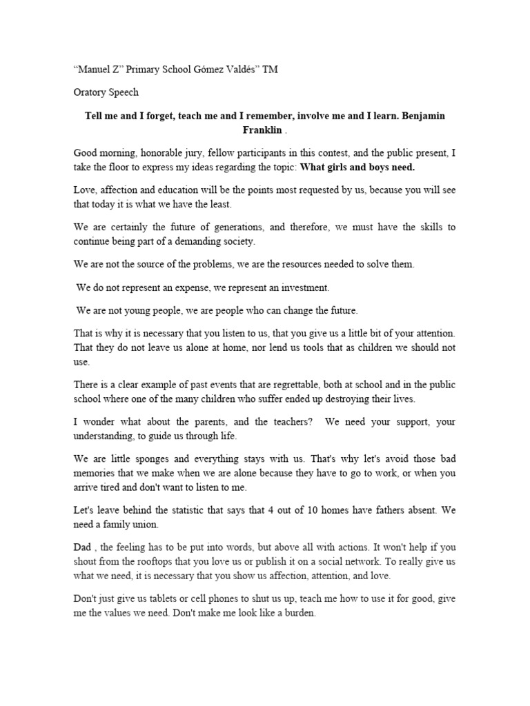 Oratory Speech | PDF | Rhetoric | Cognition