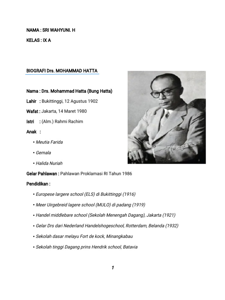 BIOGRAFI Drs. Mohammad Hatta | PDF