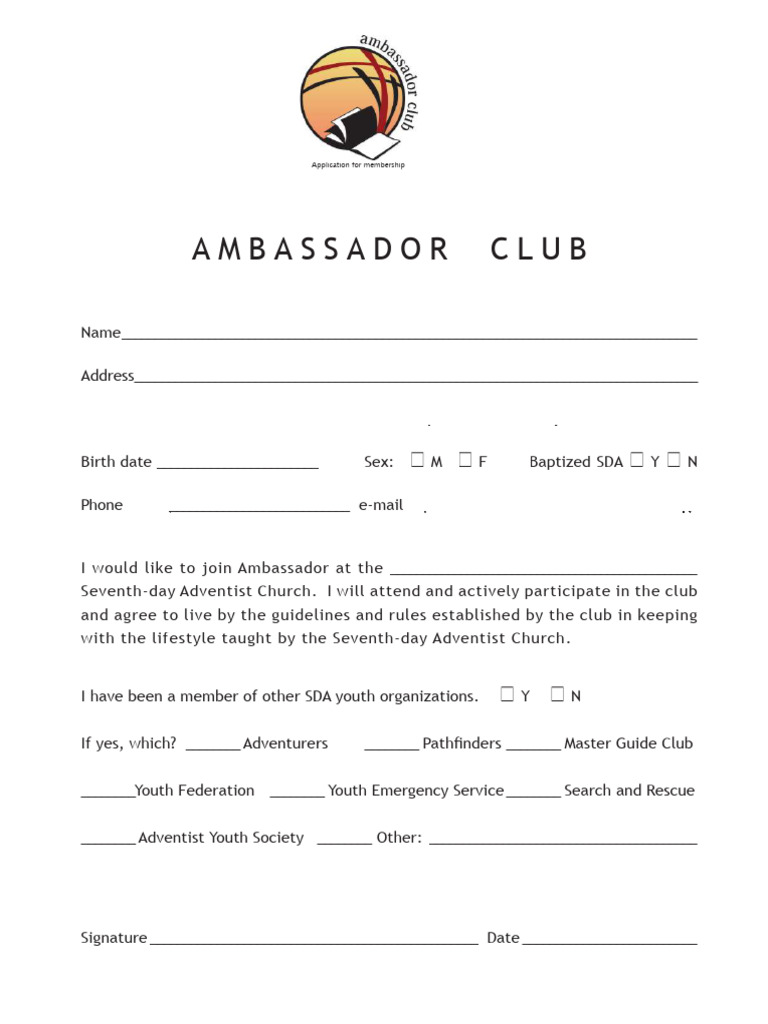 Ambassador Club Membership Application | PDF
