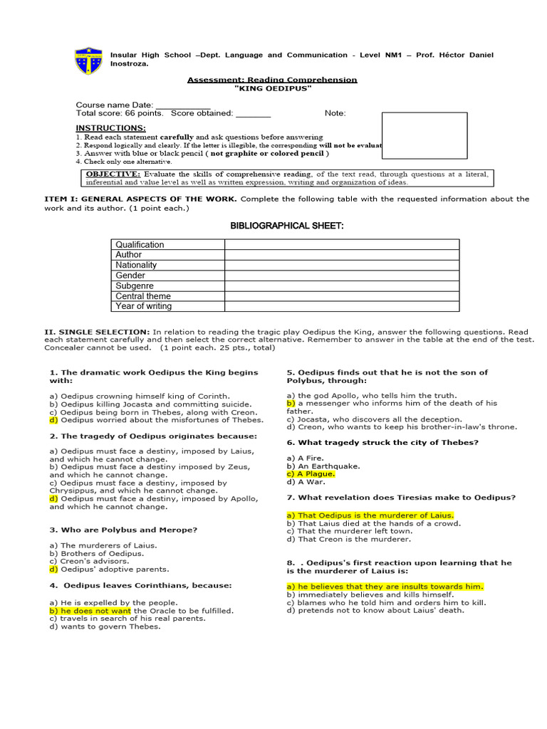 Oedipus Rex Test | PDF | Theban Mythology | Boeotian Mythology