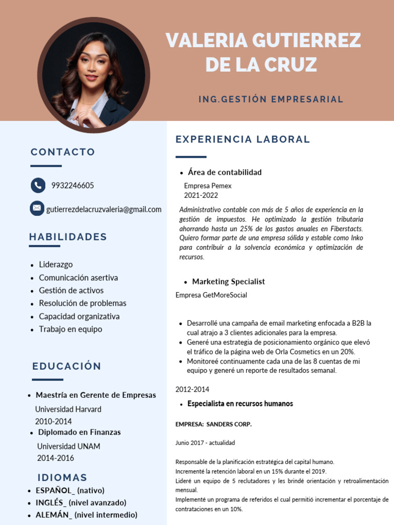 Currículum Vitae CV de Mujer Minimalista Azul | PDF | Business | Negocios económicos