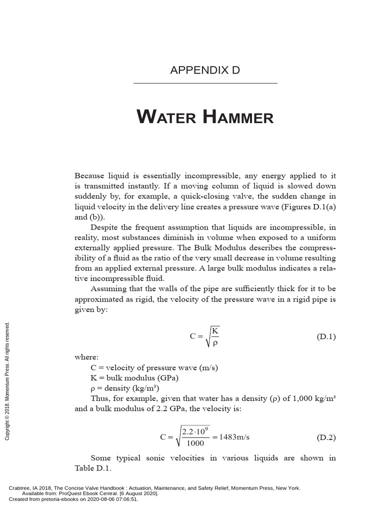 The Concise Valve Handbook Actuation, Maintenance,... - (Appendix D Water Hammer) | PDF | Pump ...