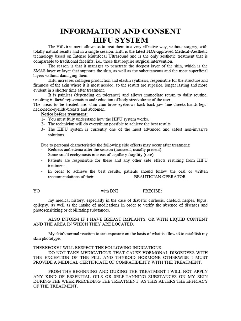 Consent Hifu | PDF | Medicine | Clinical Medicine