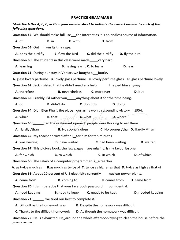 Practice Grammar 3 | PDF