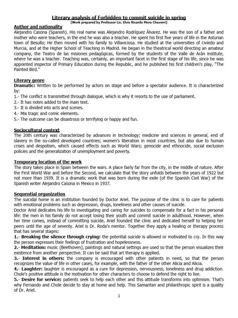 Literary Analysis of Suicide Is Prohibited in Spring | PDF | Love ...