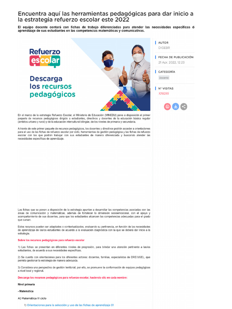 Encuentra Aquí Las Herramientas Pedagógicas para Dar Inicio A La Estrategia Refuerzo Escolar ...