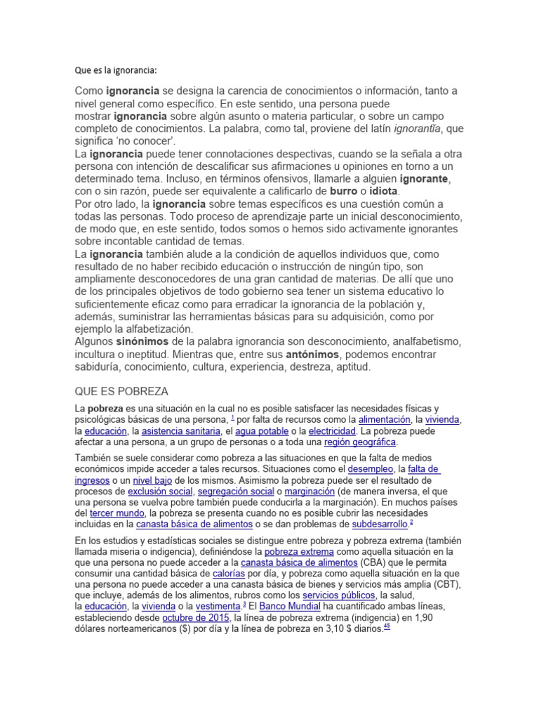 Que Es La Ignorancia Pdf Pobreza Pobreza E Indigencia