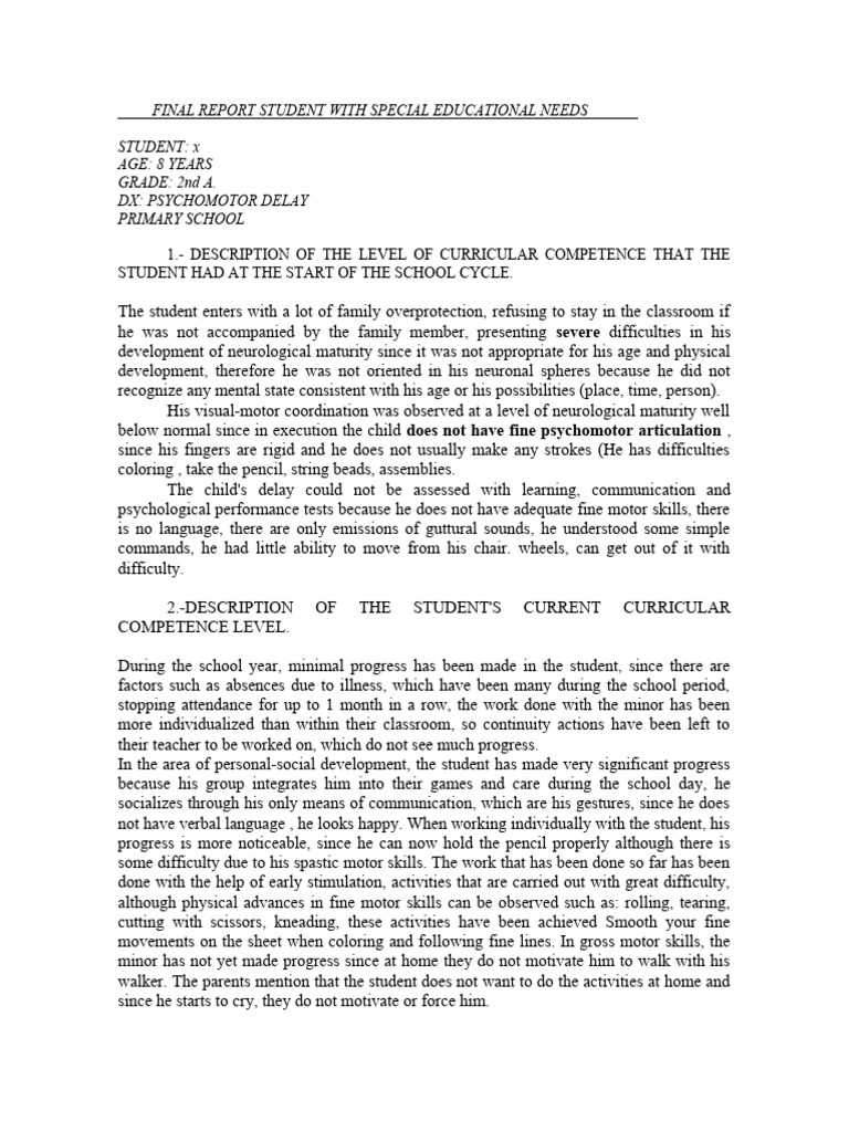 Special Needs Student Progress Report | PDF | Special Education ...