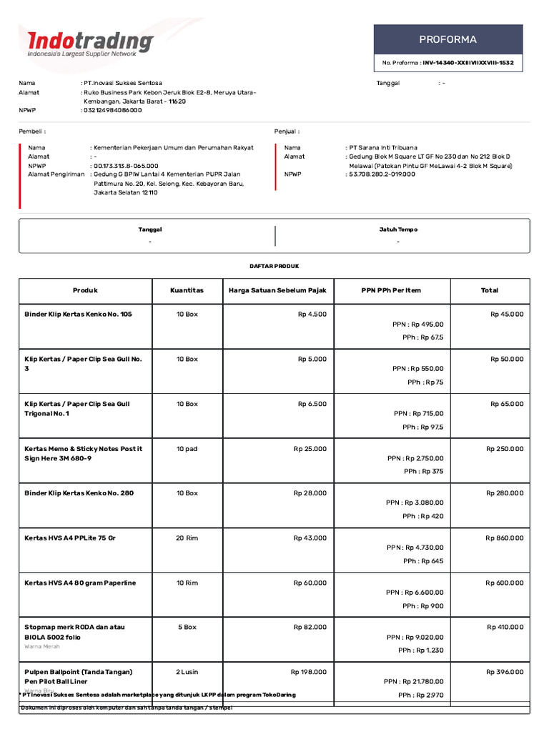 Invoice ATK Pendampingan ITDP | PDF