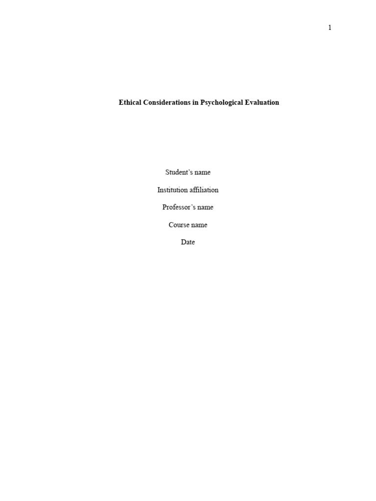 Ethical Considerations in Psychological Evaluation | PDF