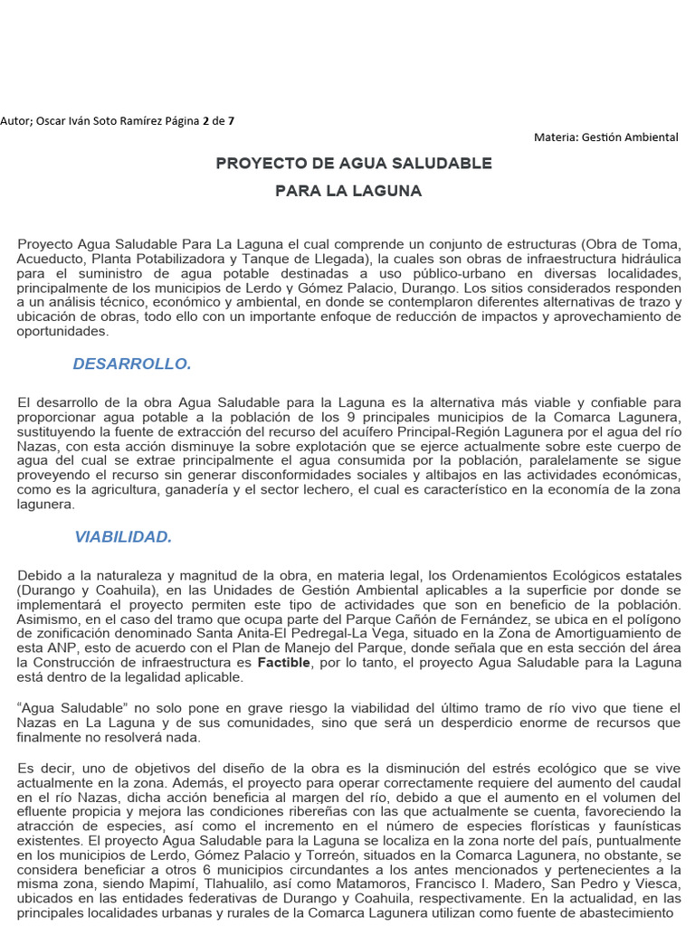 Proyecto de Agua | PDF | Agua | Agua potable