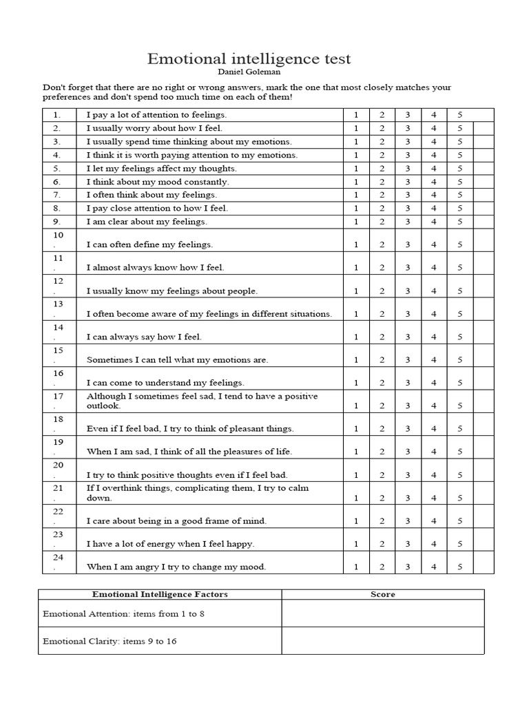 Emotional Intelligence Assessment Test | PDF | Feeling | Thought