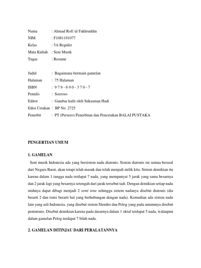 Seni Musik Tugas RESUME | PDF