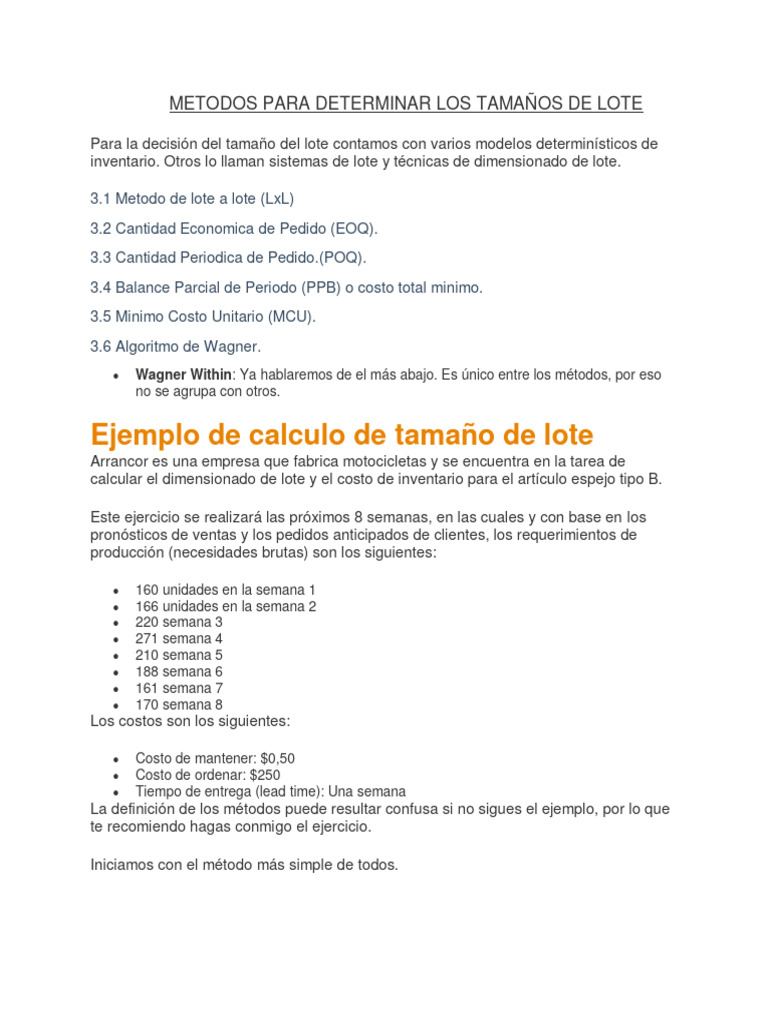 Métodos para Calcular Tamaños de Lote | PDF | Finanzas y dinero ...