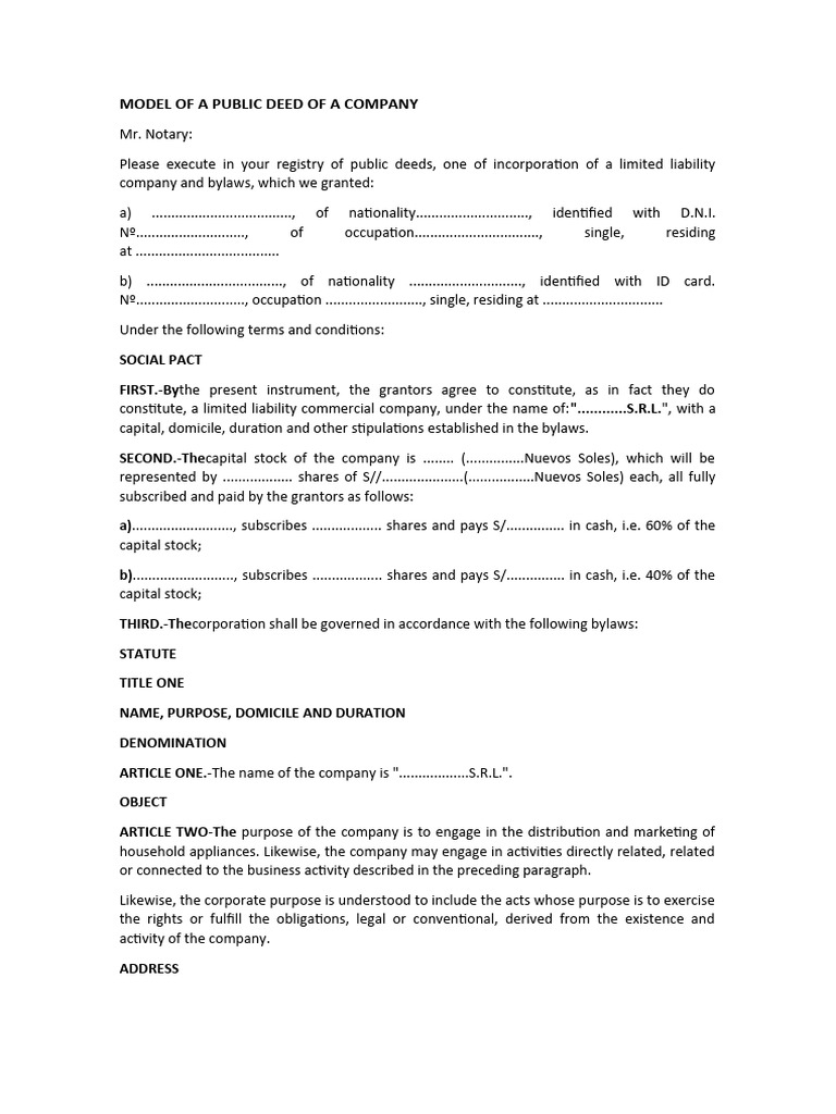 Model of A Public Deed of A Company | PDF | Taxes | Payroll Tax