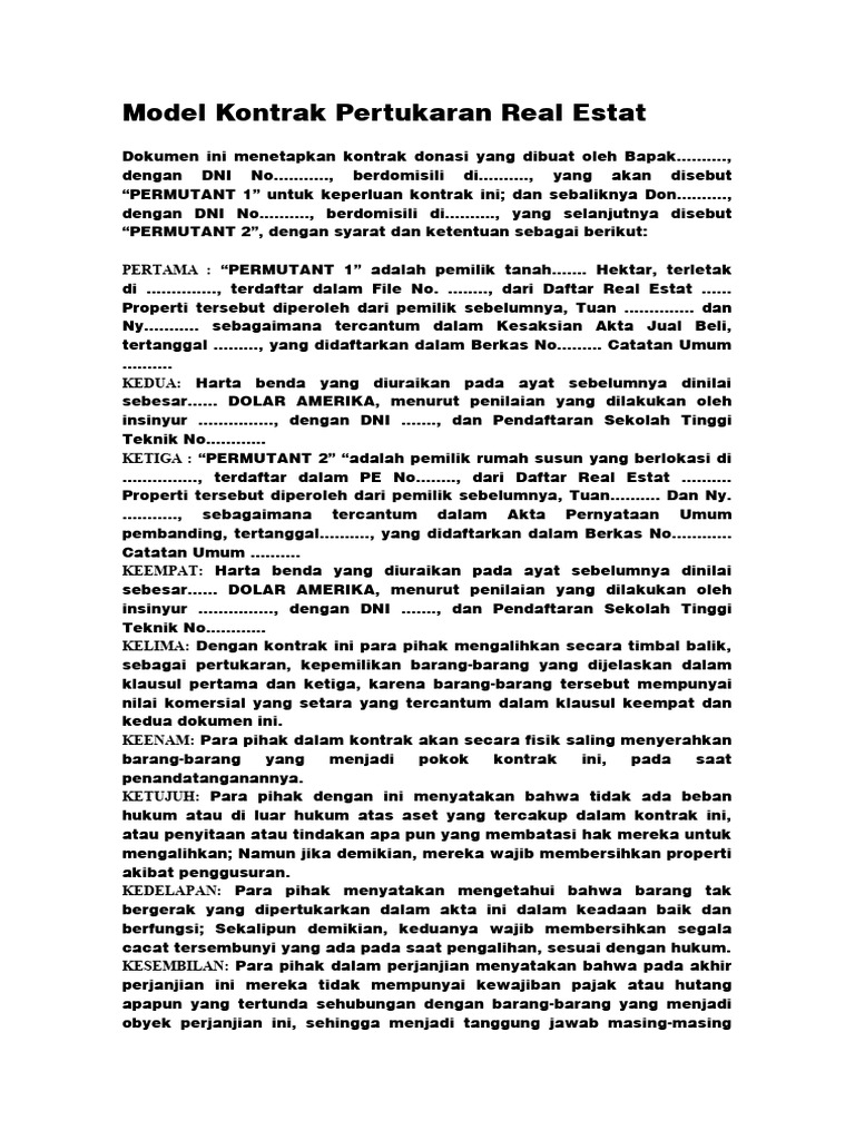 Model Kontrak Pertukaran Real Estat | PDF