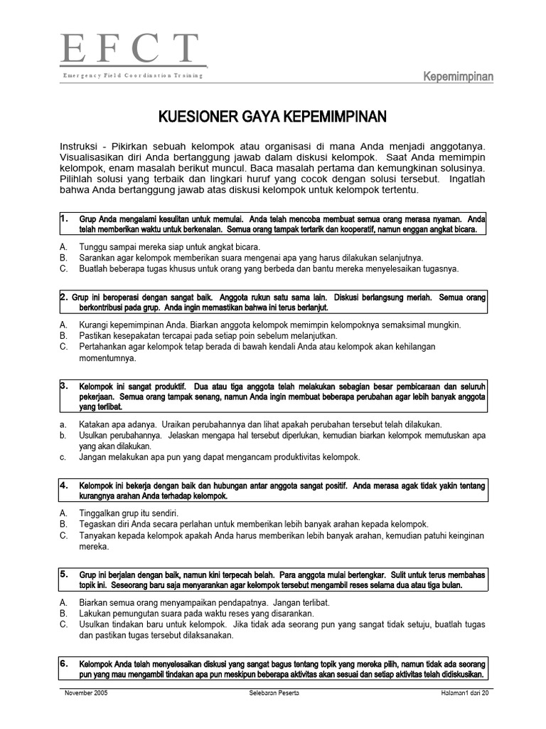 Kuesioner Gaya Kepemimpinan | PDF Kuesioner Gaya Kepemimpinan | PDF