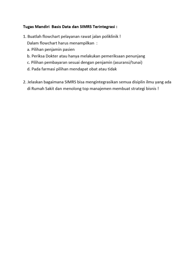 Tugas Mandiri Basis Data Dan SIMRS Terintegrasi | PDF