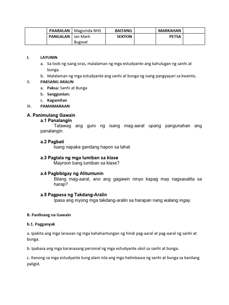 Sanhi at Bunga Lesson Plan | PDF