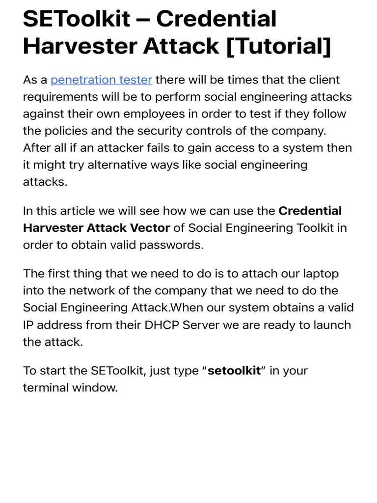 SEToolkit - Credential Harvester Attack (Tutorial) | PDF | Phishing | World Wide Web