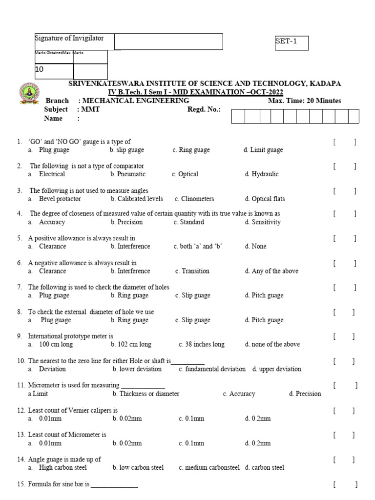 Mechanical Engineering Mid Exam Questions | PDF | Engineering Tolerance ...