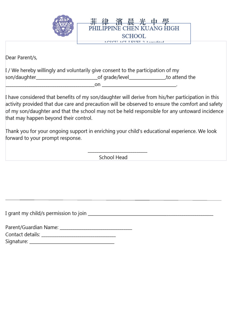 Parent Consent for School Activity | PDF | Career & Growth | Wellness