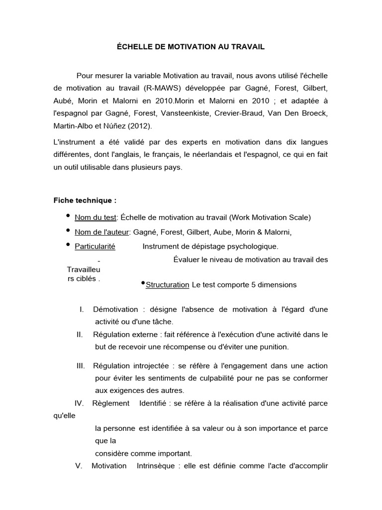 Échelle de Motivation Au Travail | PDF | Motivation | Motivant