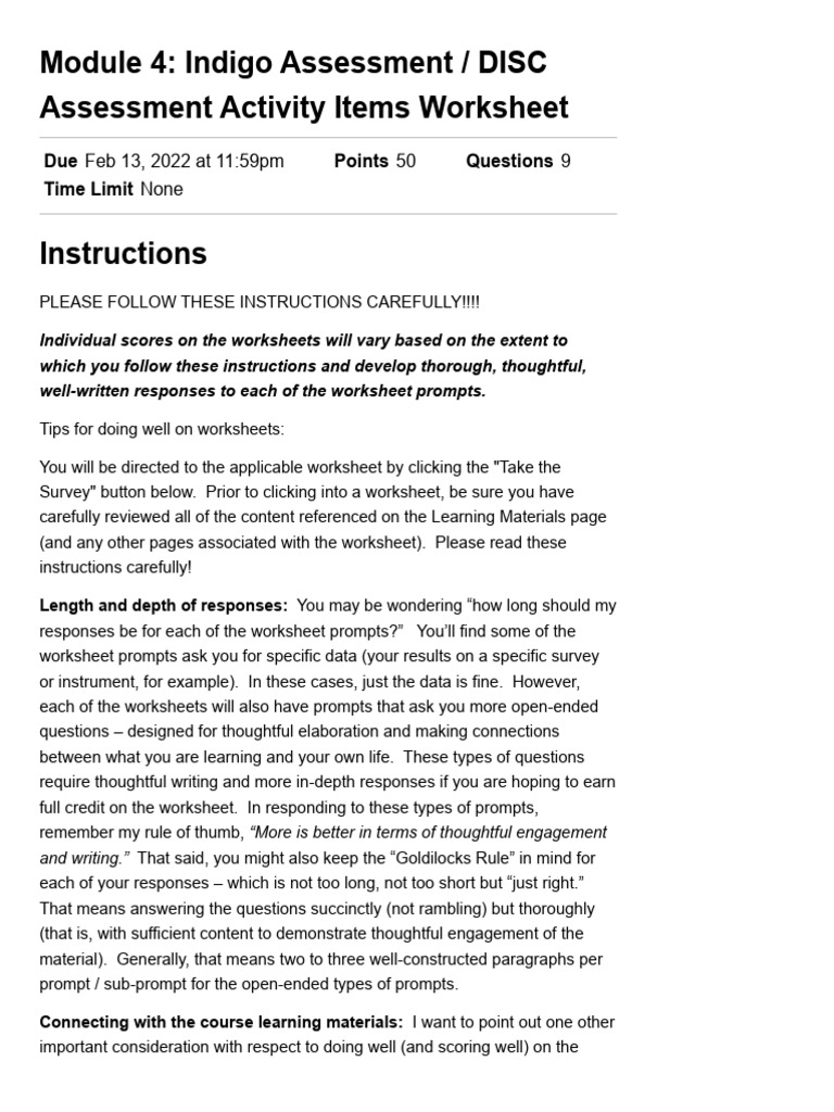 Indigo Disc Self-Assessment | PDF | Learning | Persuasion