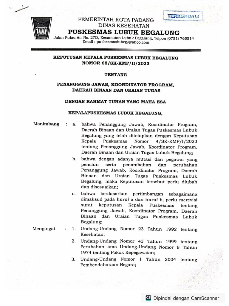 1.7.1. A SK PJ, Koordinator Program, Daerah Binaan Dan Uraian Tugas | PDF