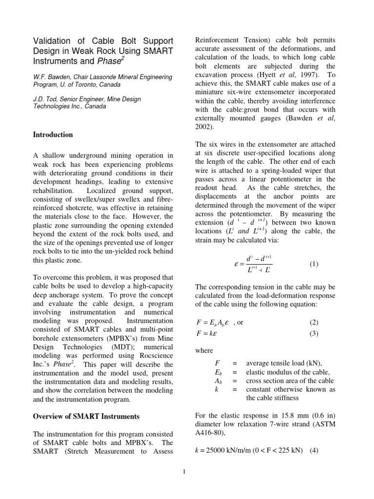 Validation of Cable Bolt Support Design in Weak Rock Using SMART Instruments and Phase2 ...