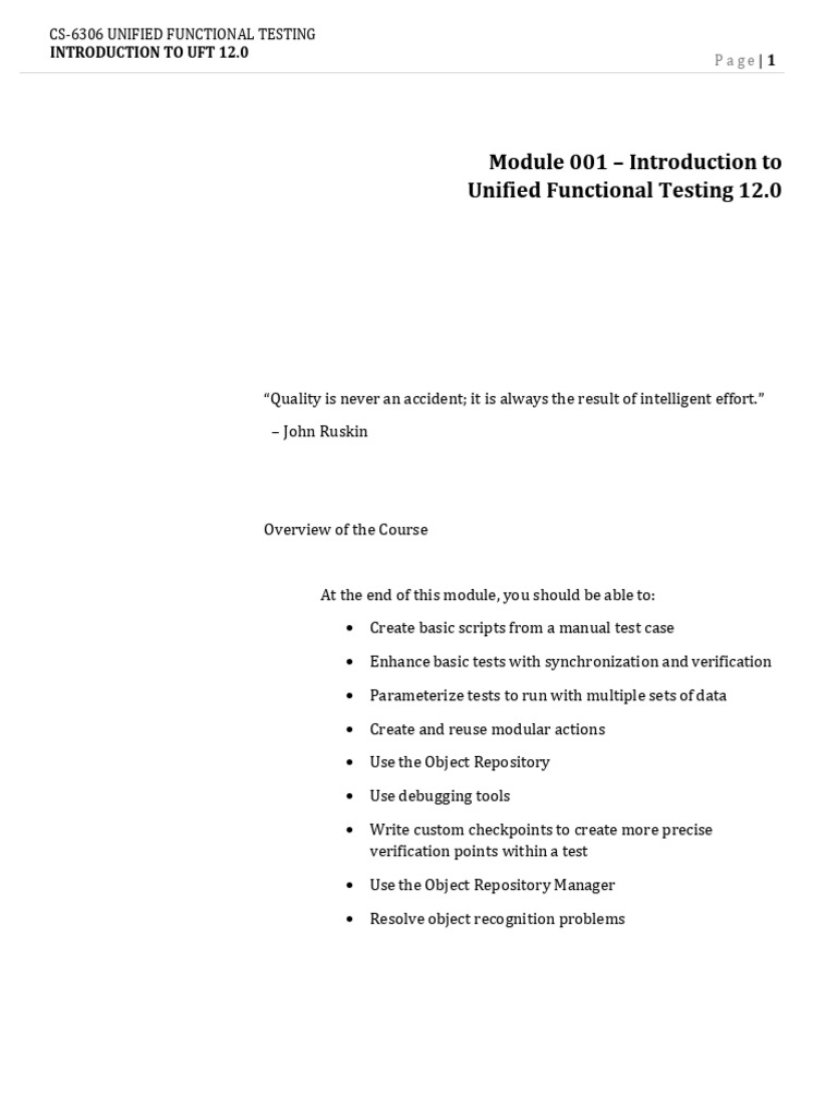 UFT 12.0 Course Overview and Goals | PDF | Modular Programming | Software