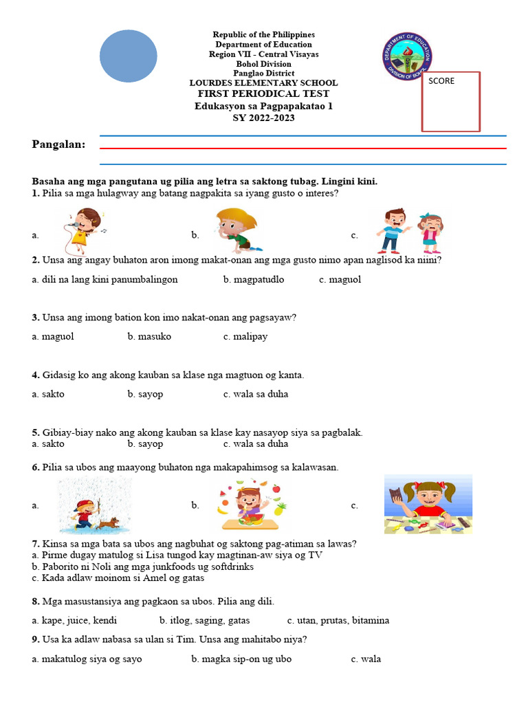 Esp 1st Periodical Test 16 Items | PDF