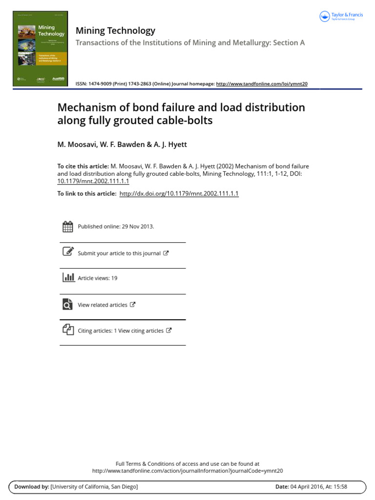 Mechanism of Bond Failure and Load Distribution Along Fully Grouted ...