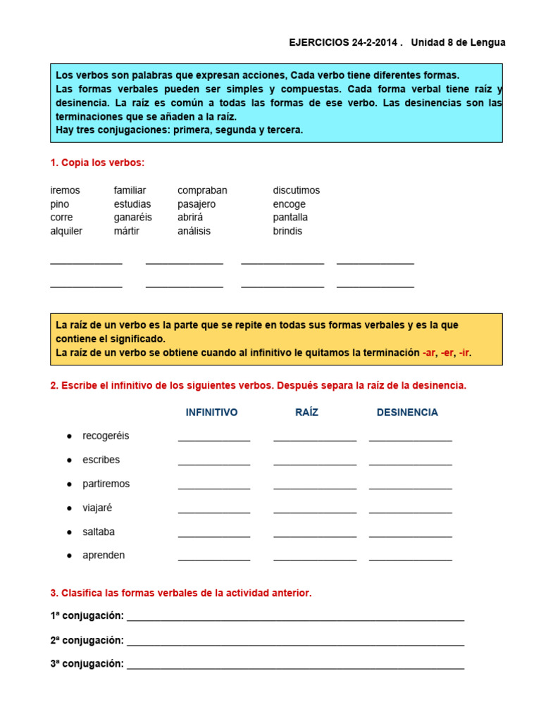 Ejercicios sobre Raíz y Desinencia | PDF | Crecimiento personal y ...