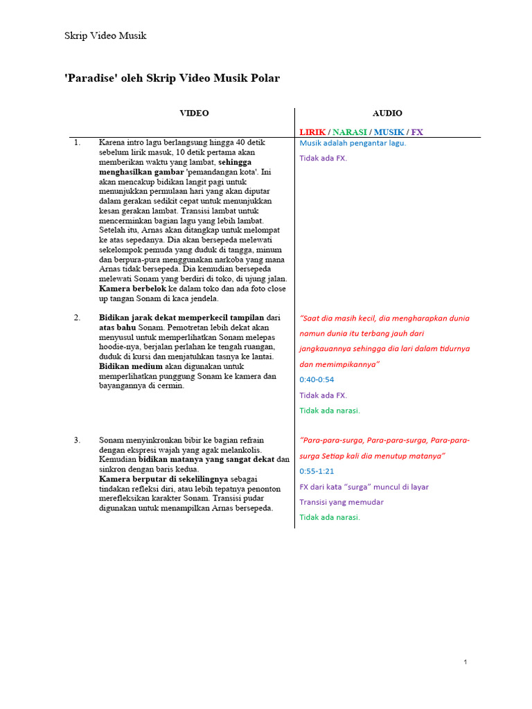 Draf Naskah Video Musik | PDF