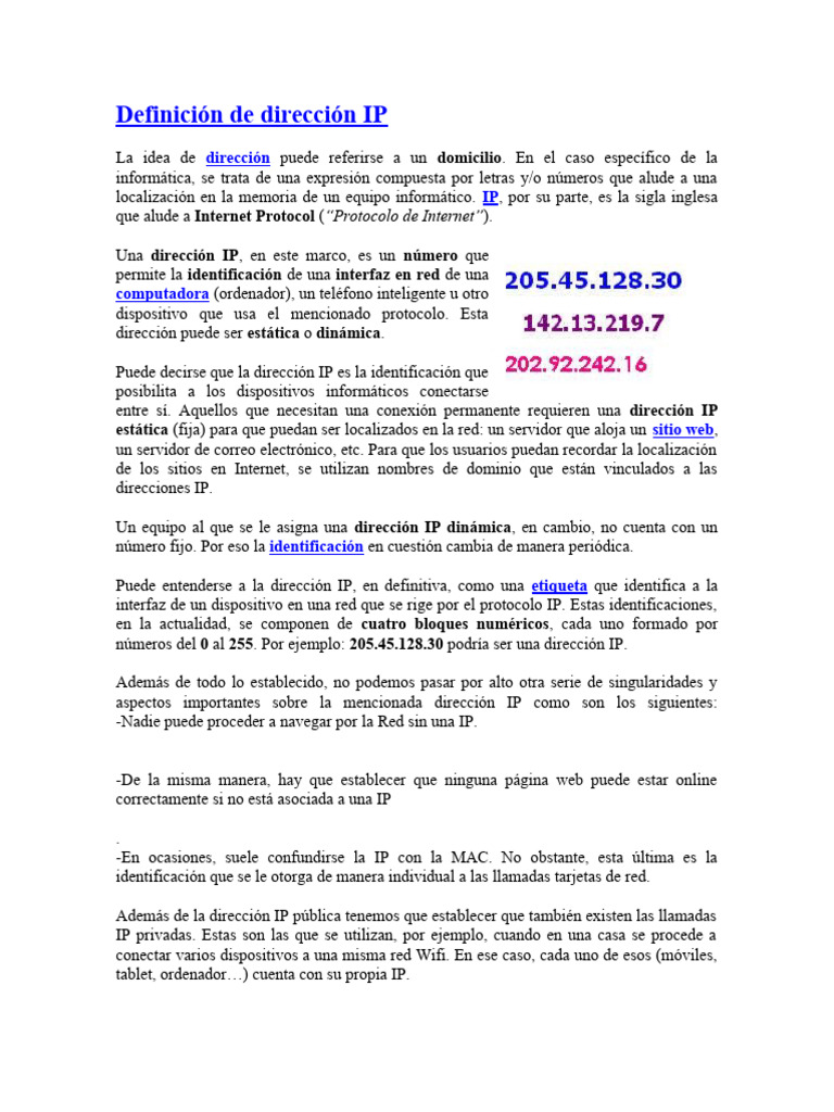 Definición de Dirección IP | PDF | Dirección IP | Protocolos de internet