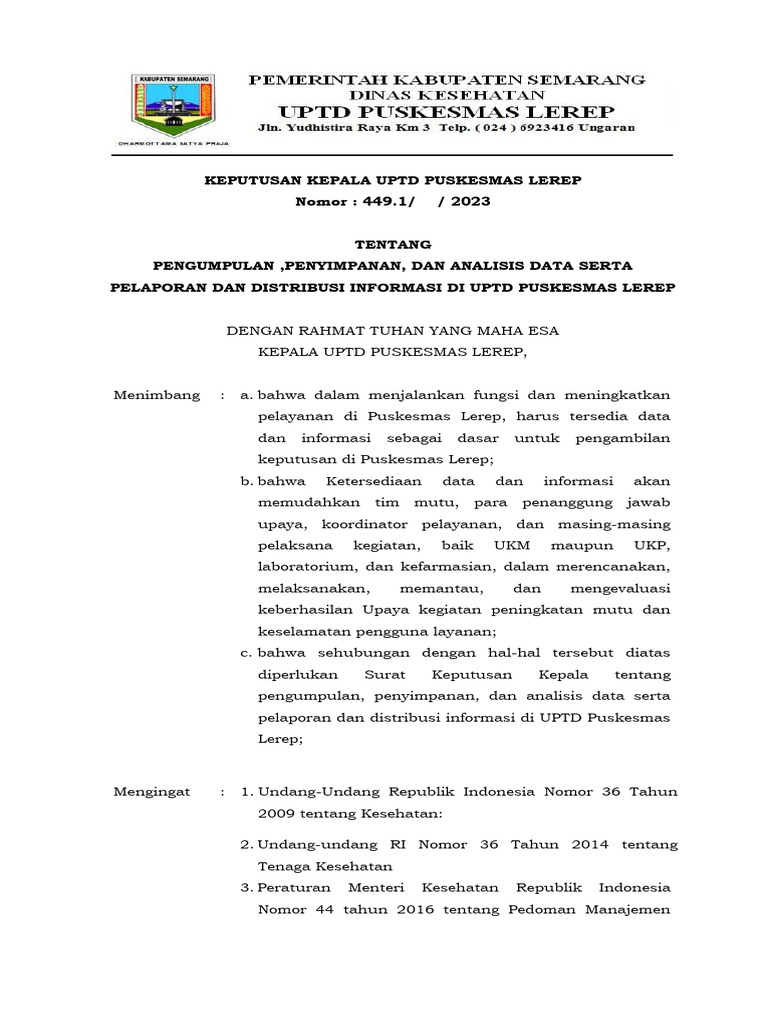 SK Tentang Pengumpulan, Penyimpanan, Dan Analisis Data Serta Pelaporan ...
