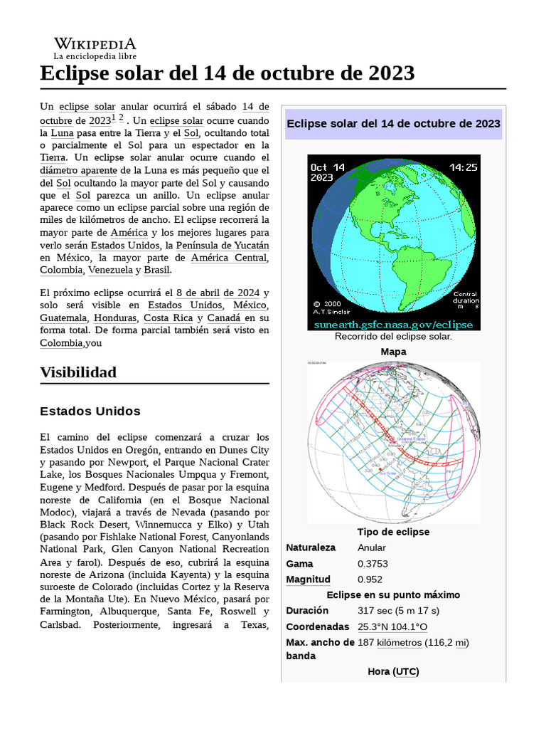 Eclipse Solar Del 14 de Octubre de 2023 | PDF | Dom | Ciencias fisicas