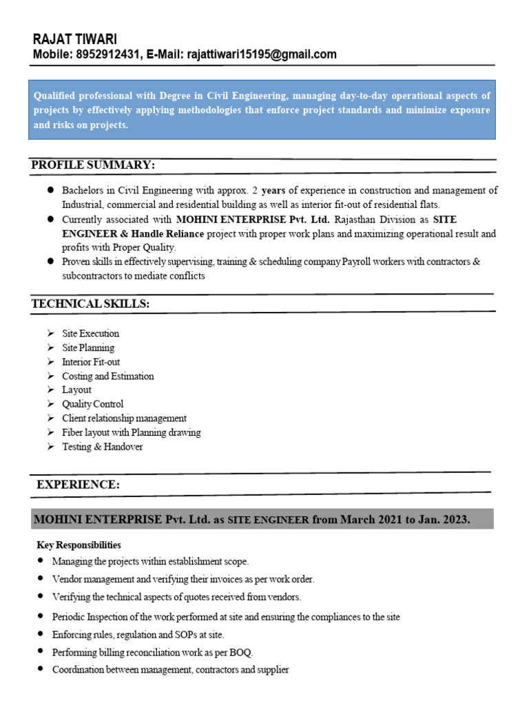 Civil Engineer with Project Management Skills | PDF | Finance & Money ...