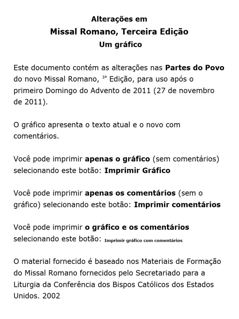 Missal Romano Terceira Edição Gratuita em Letras Grandes | PDF | Missa ...