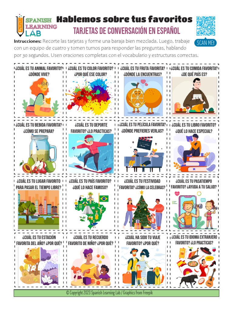 Lets Talk About Favorites in Spanish Conversation Cards PDF | PDF ...