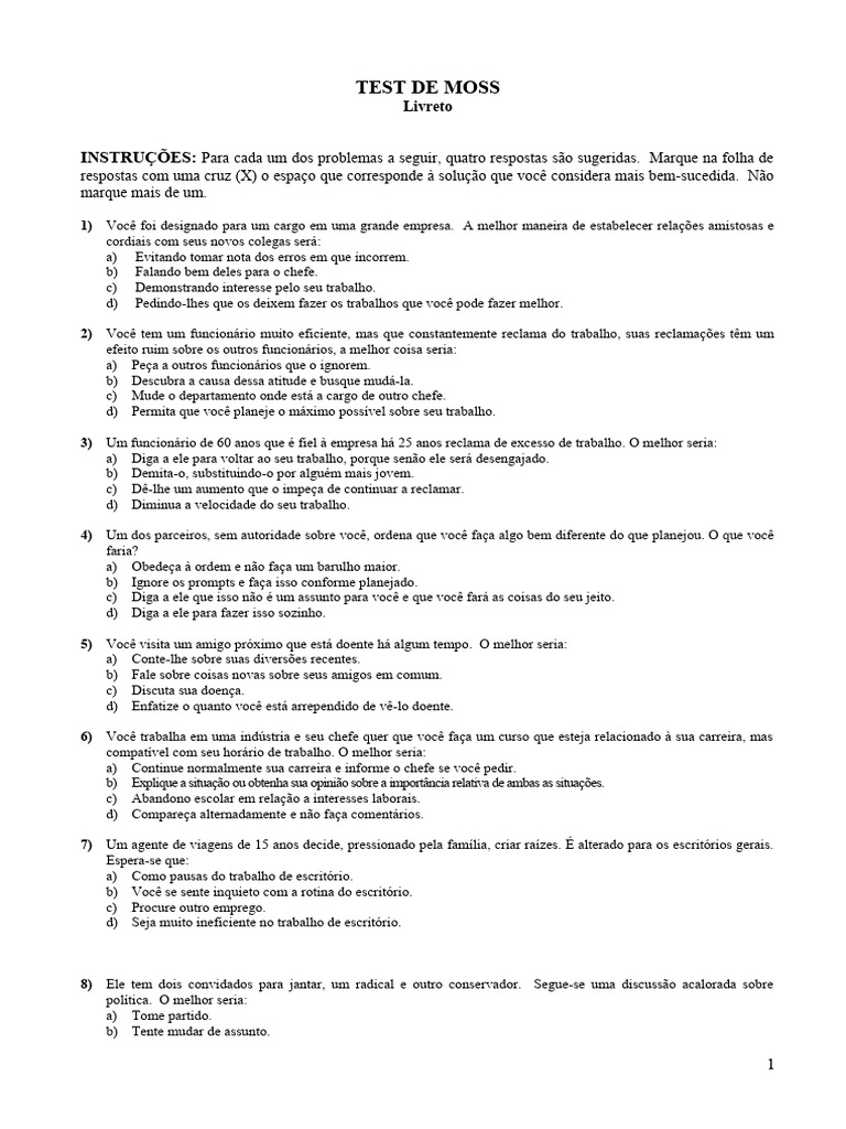 Teste de Moss Completo | PDF | Aprendizado | Humano