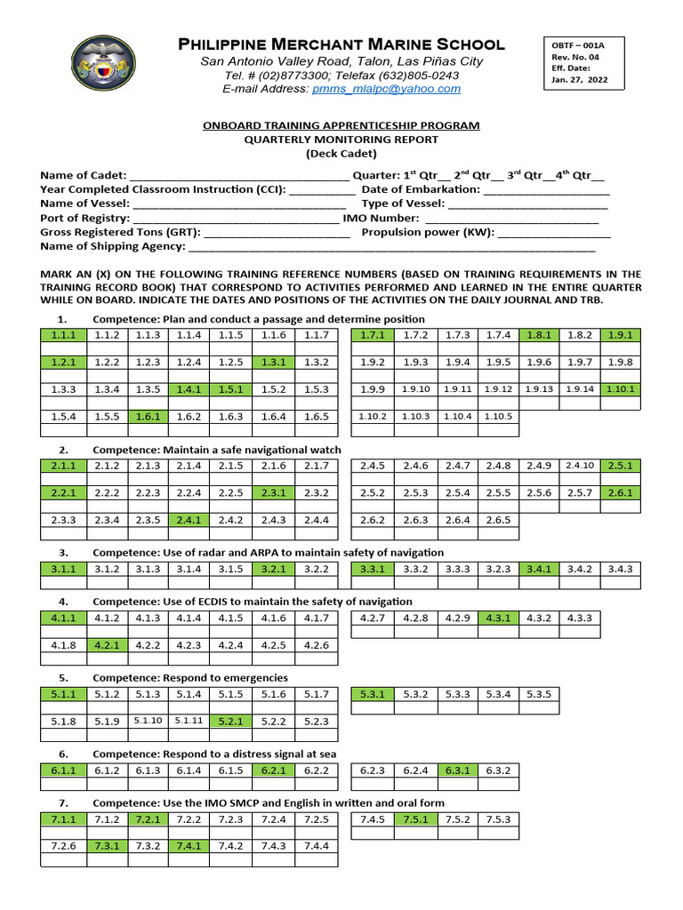 Obt. Deck Cadet QMR Rev 4 2022 | PDF