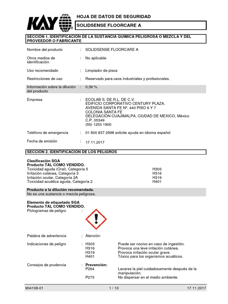 KAY SOLIDSENSE FLOORCARE KIT Spanish | PDF