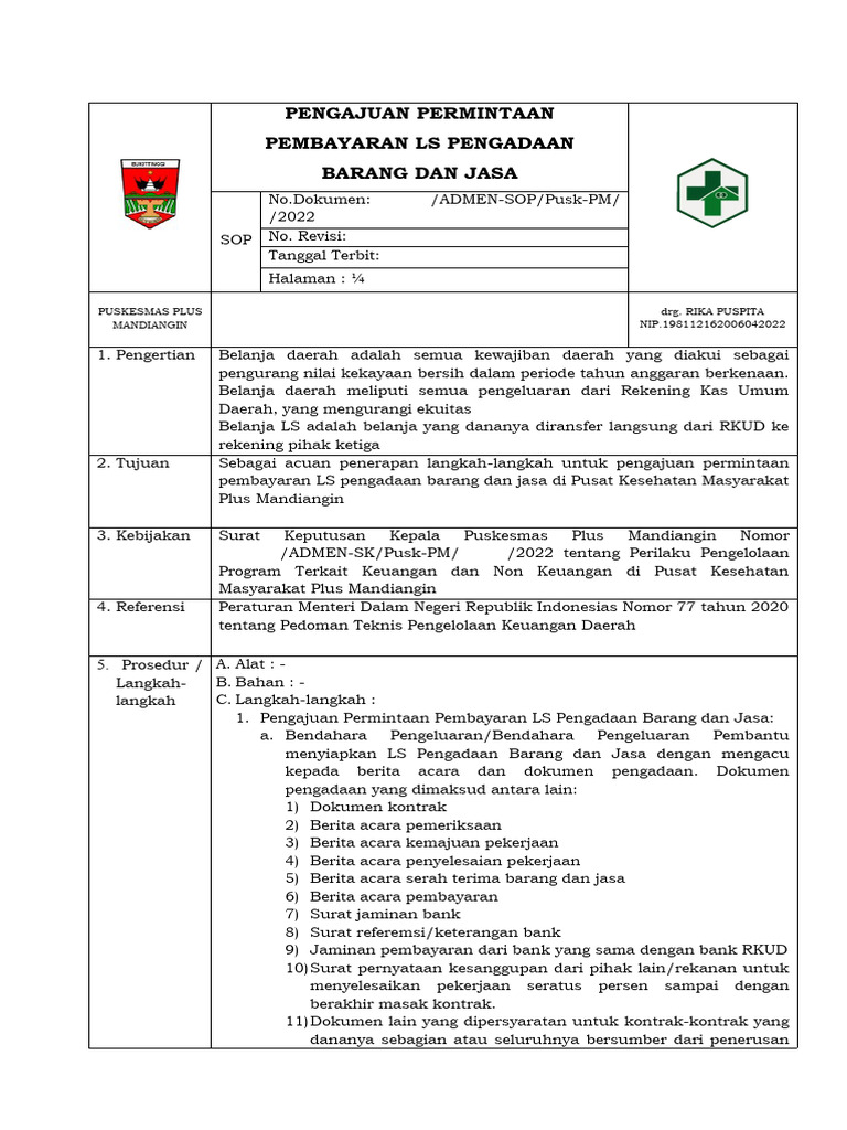 SOP Permintaan Pembayaran LS Pengadaan Barang Dan Jasa | PDF