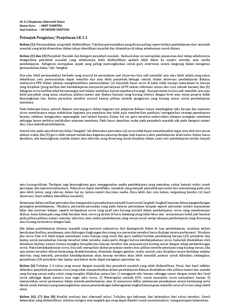 LK 2.1 Eksplorasi Alternatif Solusi UMIT PPGSD Cleer | PDF