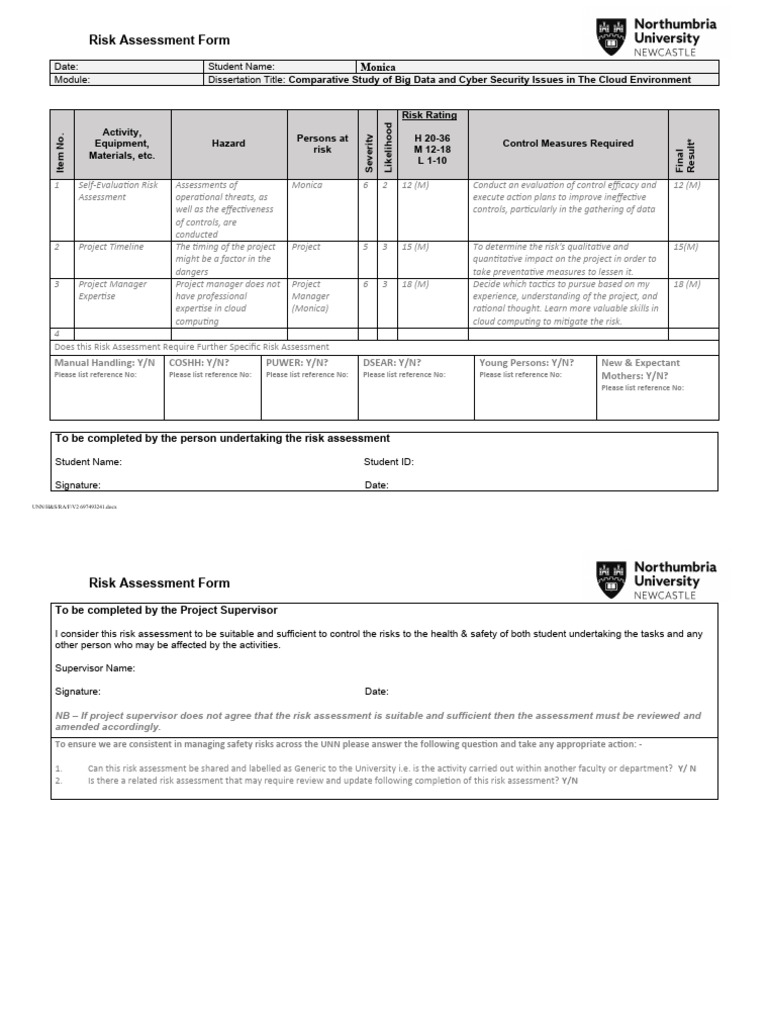 Northumbria Uni Assignment Sample 1 Part | PDF | Risk | Risk Assessment